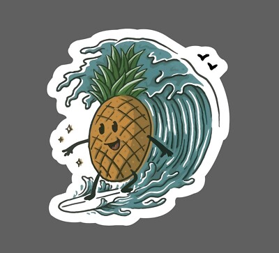Pineapple Surfing Sticker Waterproof Food Fruit Surf Ocean Beach Gift ...