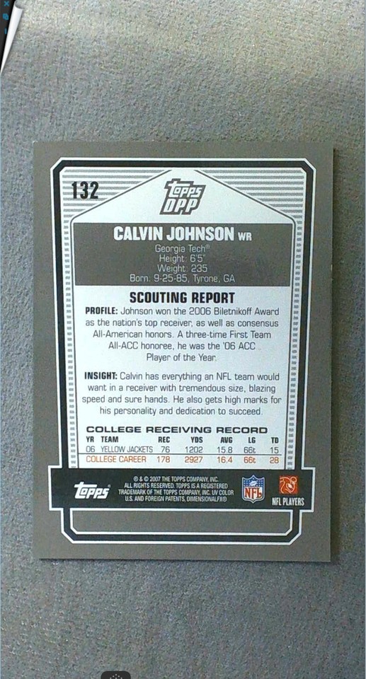2007 Topps Draft Picks & Prospects Chrome Bronze #132 Calvin Johnson | eBay
