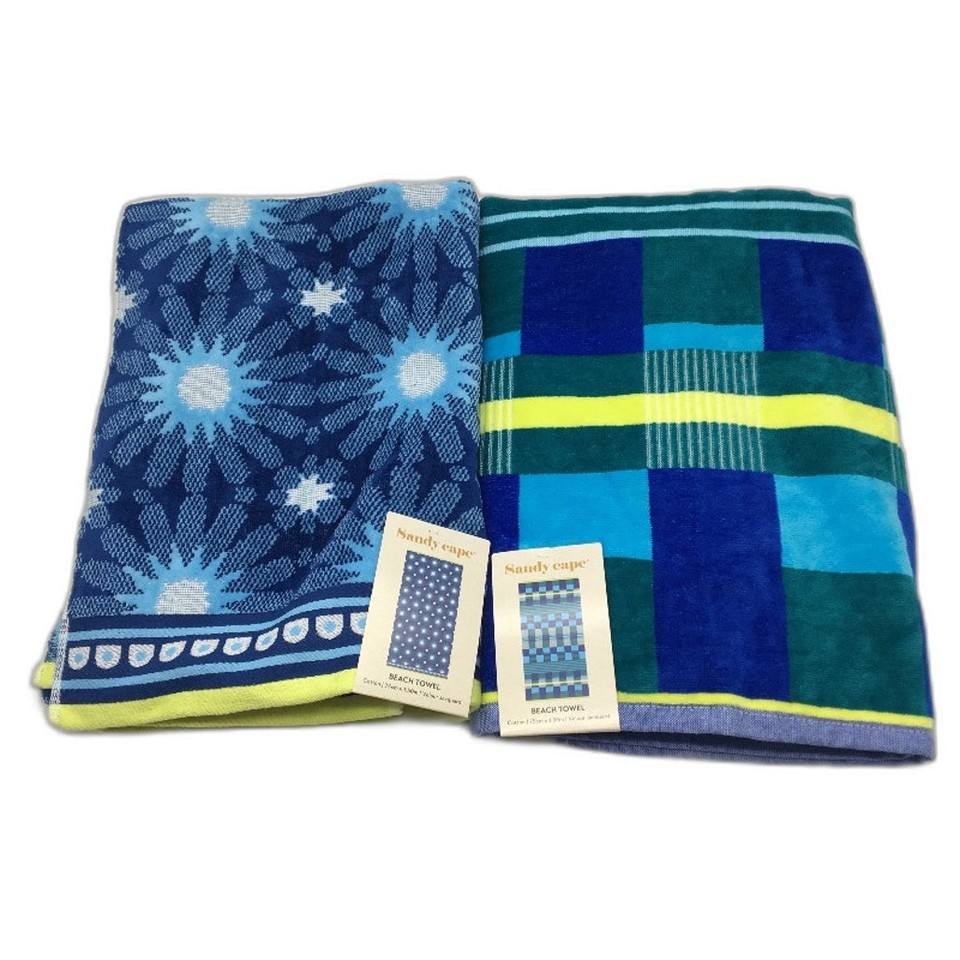 NEW Sandy Cape 2pc Cyan Blue Velour Jacquard Patterned Cotton Beach ...