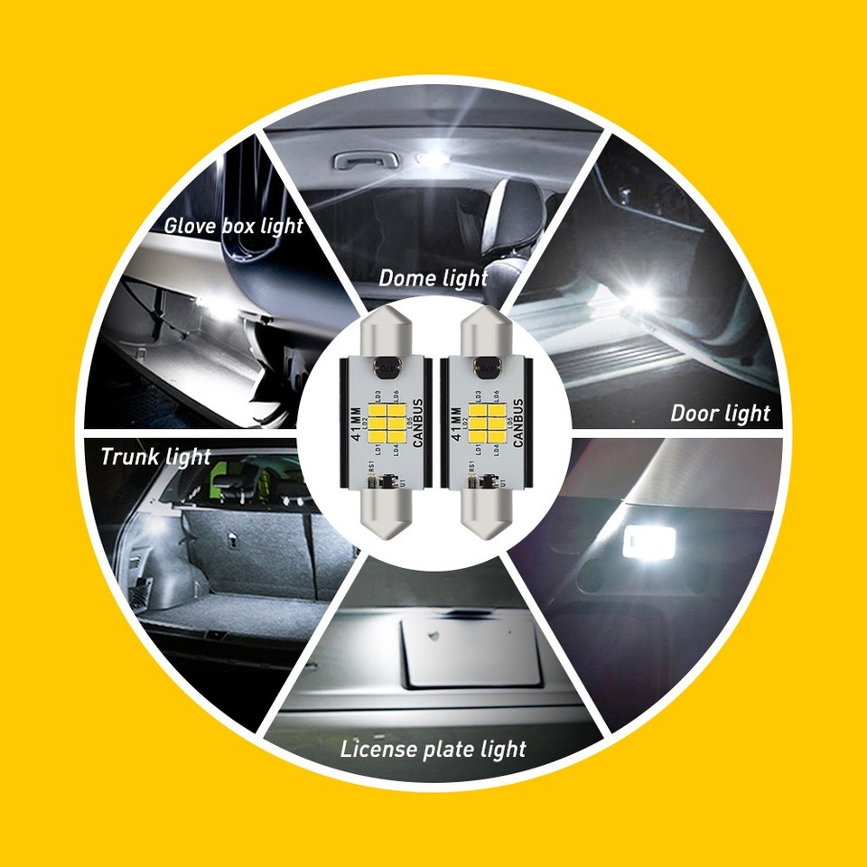 4X Super White 41MM COB Festoon Dome Map Interior LED Light bulb 211-2 ...