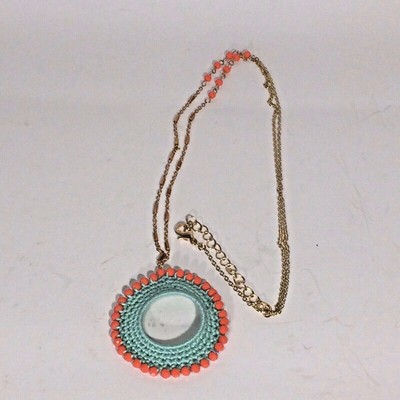 Pannee By Panacea Womens Crochet Bead Circle Pendant Necklace Aqua ...