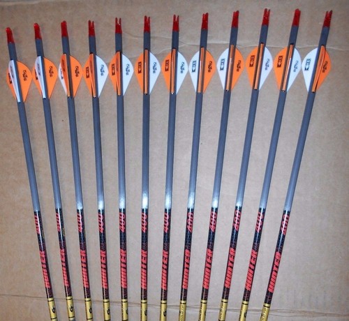 12-Gold Tip Hunter 400 5575 Carbon Arrows Blazer Vanes CUT TO LENGTH ...