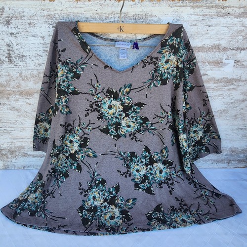 Catherines 22 24 2XWP Shirt 56 Inch Bust Taupe Brown Teal Floral | eBay