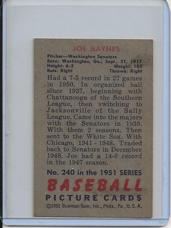 1951 Bowman - Joe Haynes #240 for sale online | eBay