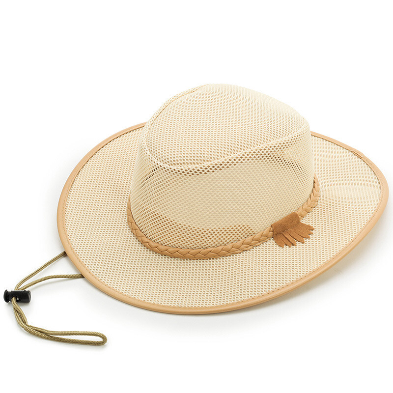 Men Mesh Cowboy Hat Cap Jazz Fedora Western Sun Wide Brim Summer Beach ...