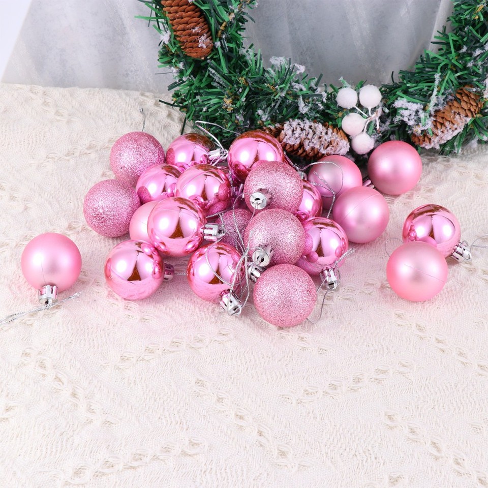 24 Pcs Christmas Hanging Decorations Pink Plastic Shiny Plating Balls ...