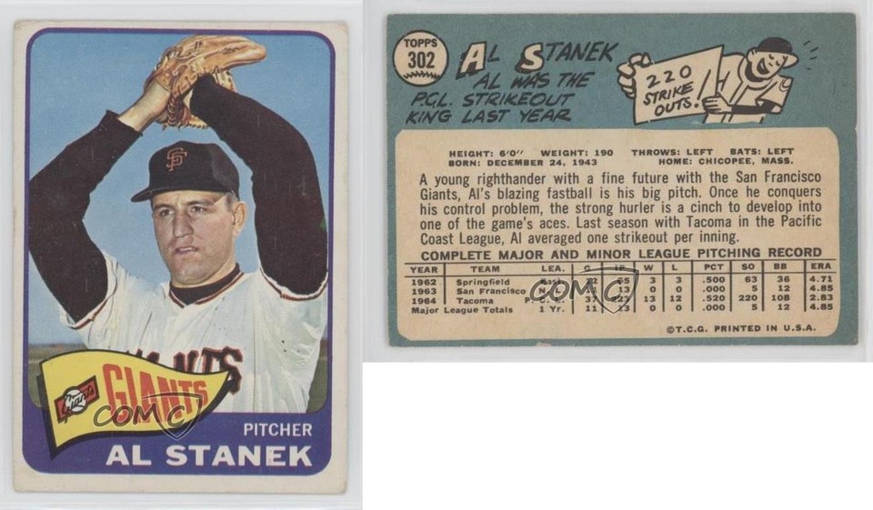 1965 Topps Al Stanek #302 qp4 | eBay