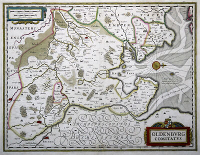 Grafschaft Oldenburg Original Kupferstich Landkarte Janssonius 1647 ...