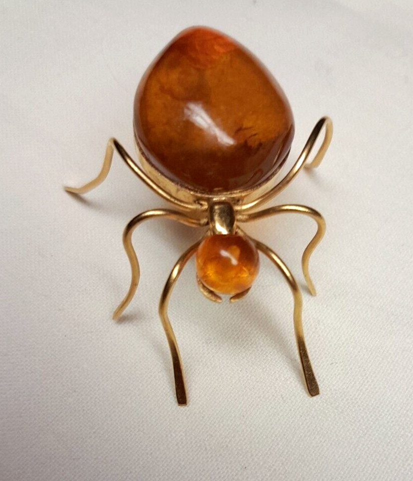 Amber Spider Pin Brooch - Gem