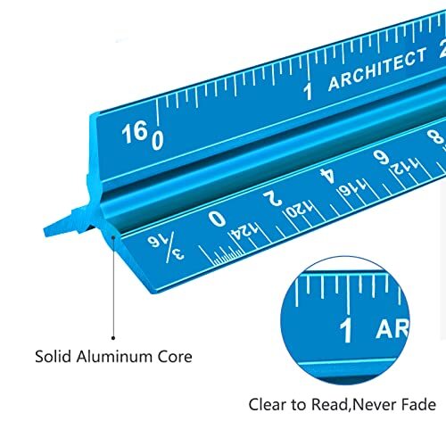 12 Inch Architectural Scale Ruler Aluminum Triangular Ruler for ...