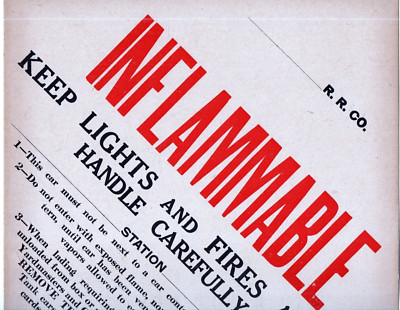 Original 1910 Paper Railroad Sign " Inflammable ...Keep Lights & Fires ...