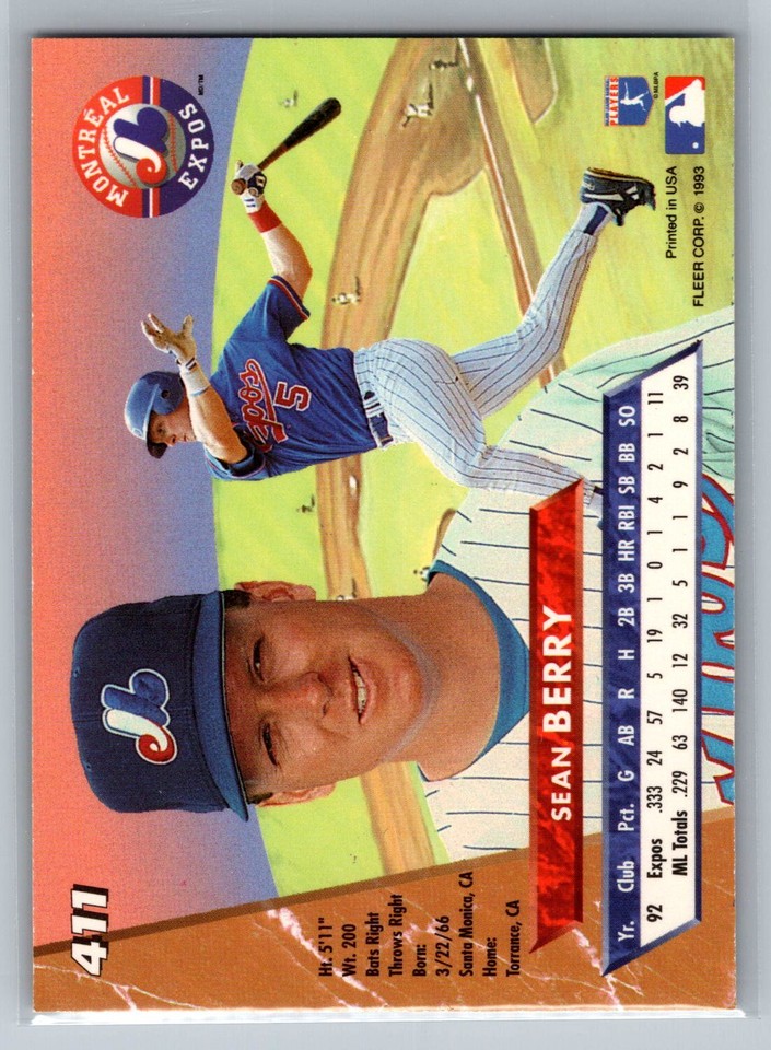 Sean Berry 1993 Ultra Rookie BASEBALL #411 Montreal Expos | eBay