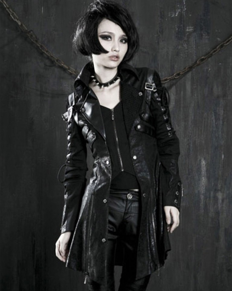 Ladies 100% REAL LEATHER Black Steampunk Jacket Coat GOTH PUNK EMO | eBay