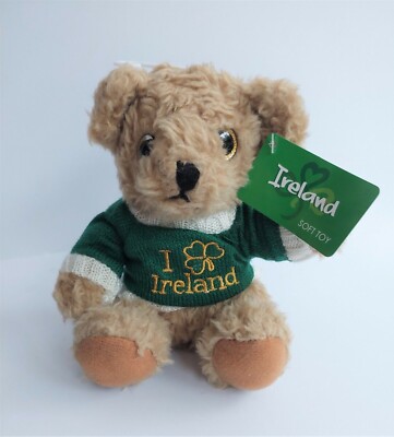 IRELAND Teddy Bear with Shamrock Jumper ☘, 15cm High, Lucky Irish Gift ...