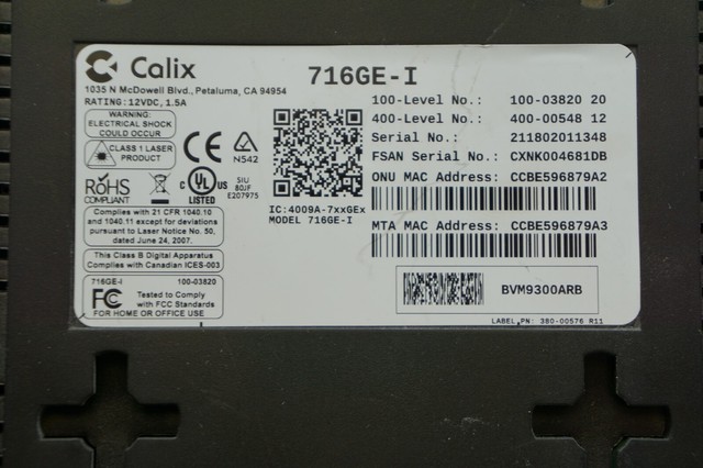 Calix 716GE-I R2 Fiber Optical Network Terminal with 4 Ethernet Ports ...