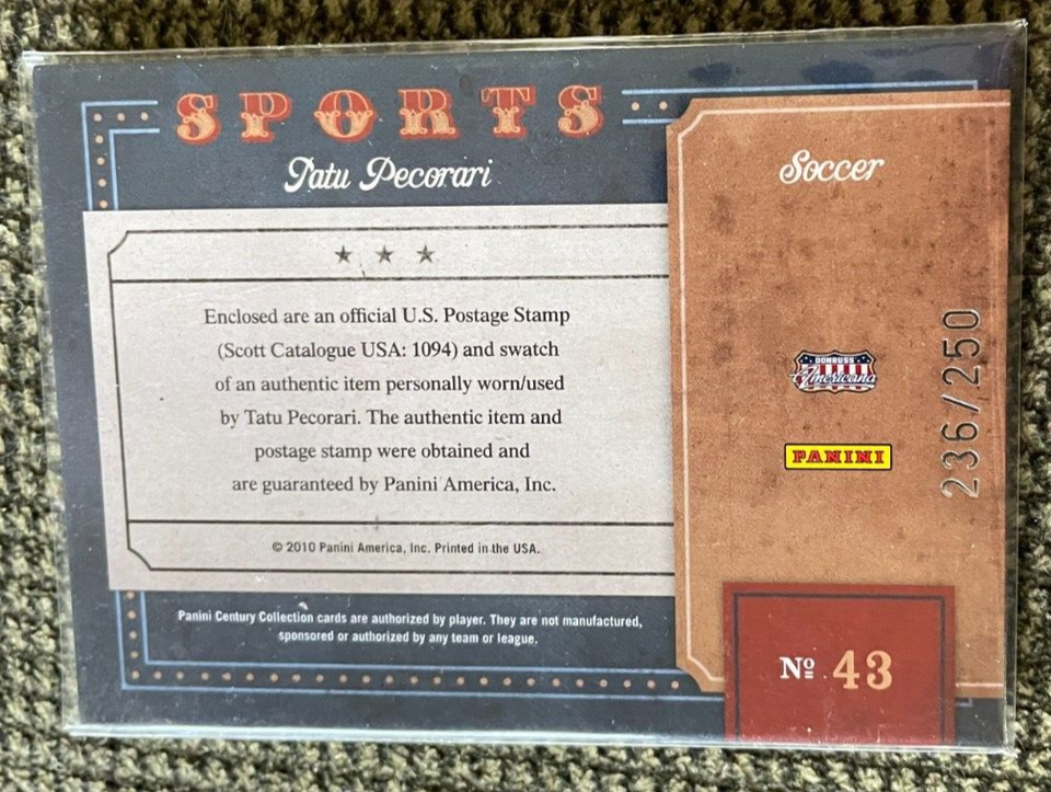 2010 Panini Century Collection Tatu Pecorari #43 Souvenir 4 Cent Stamp ...