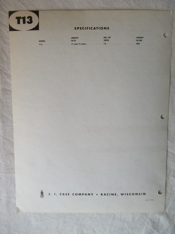 J.I Case T13 Tool Bar Tiller Specification Sheet Data Feature Brochure ...