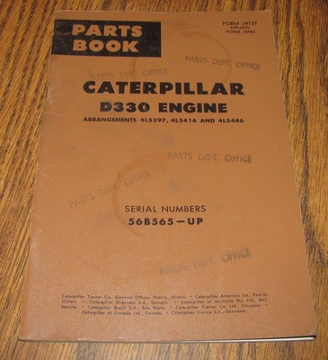 Caterpillar Cat D330 Engine Parts Book Catalog Manual Dated 1962 s/n ...
