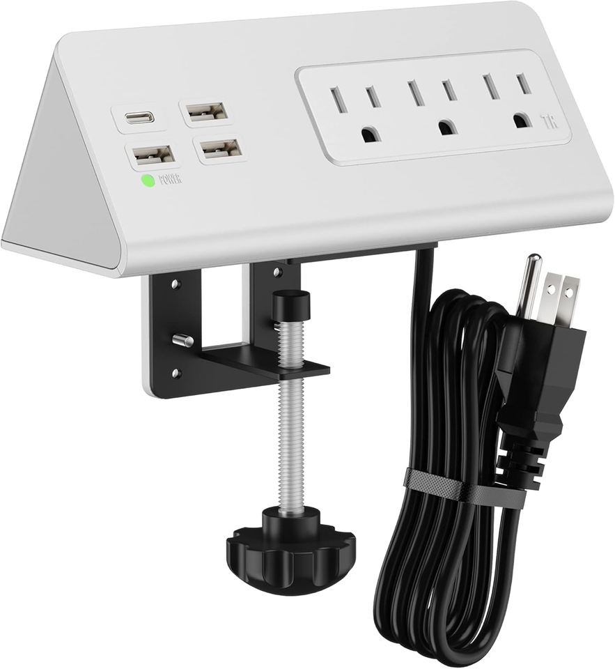 Nightstand Edge Mount Power Strip with USB-C Ports Tabletop Surge ...