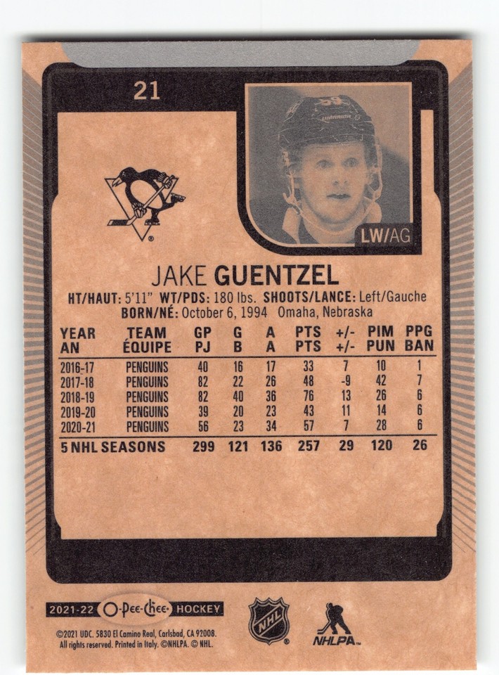 Jake Guentzel 2021 Pittsburgh Penguins Card | eBay