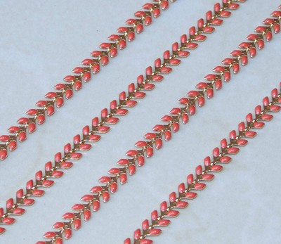 Red Enamel Chain, Gold Plated Fish Bone Chain, Chevron Chain, Necklace ...