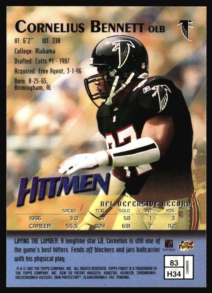 1997 Finest Cornelius Bennett #83 Atlanta Falcons | eBay
