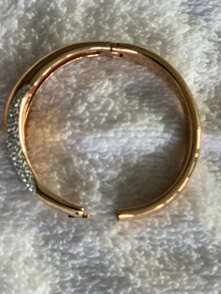 Swarovski Signed Swan M Logo 23k Gold plated Crystal Hinged Bangle | eBay