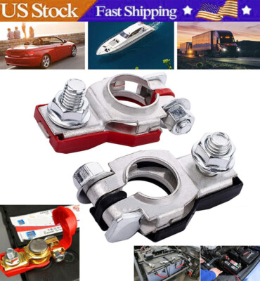 2PC Car Battery Terminal Clamp Connectors Positive Negative Release ...