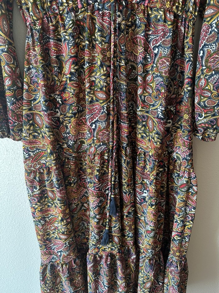 Boemo Anthropologie Dress XL Paisley Tiered Boho Hippie Flowy Maxi ...