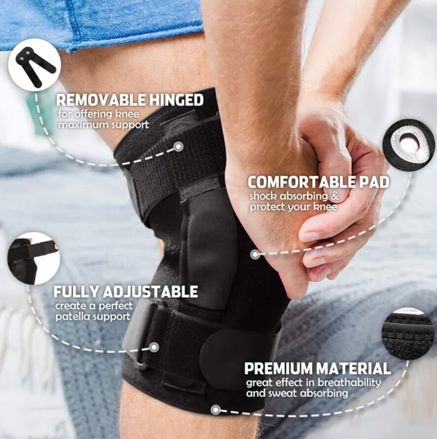 KNEE BRACE HINGED COMPRESSION SLEEVE JOINT SUPPORT OPEN PATELLA ...