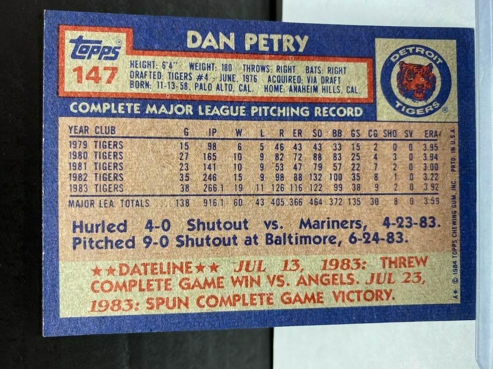 DAN PETRY TOPPS #147 1984 DETROIT TIGERS AUTOGRAPHED | eBay