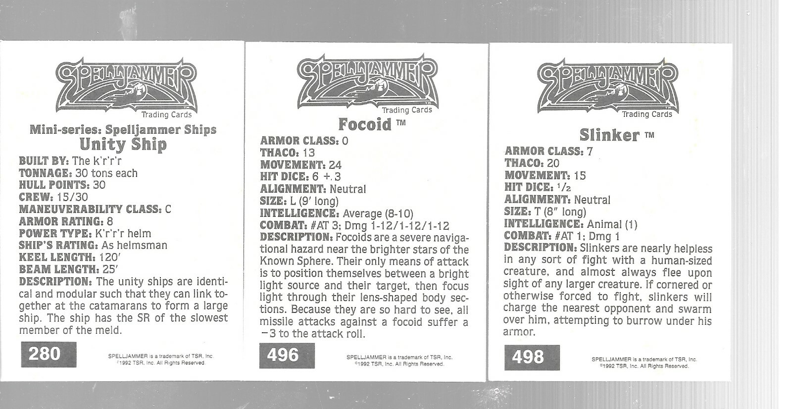 1992 TSR Advanced Dungeons And Dragons Spelljammer Cards Lot Of 3 ...