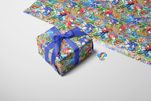 Wrapping Paper Gift Present Wrap Birthday Sonic the Hedgehog Themed ...