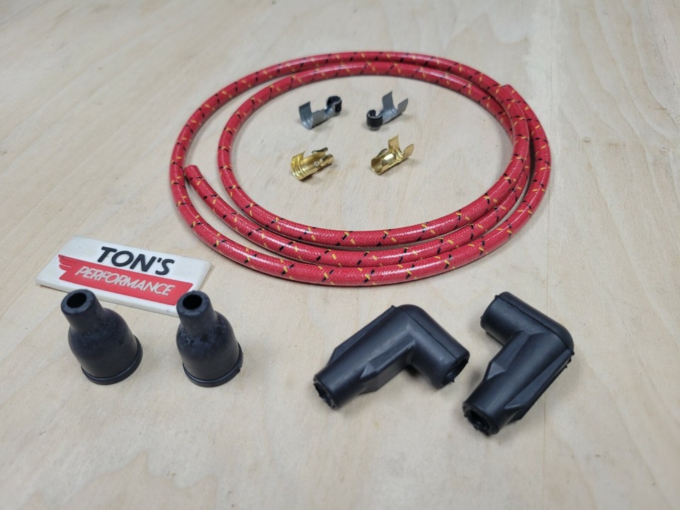 Custom 7mm Copper Core Cloth Spark Plug Wire Sets Red with Black Yellow ...