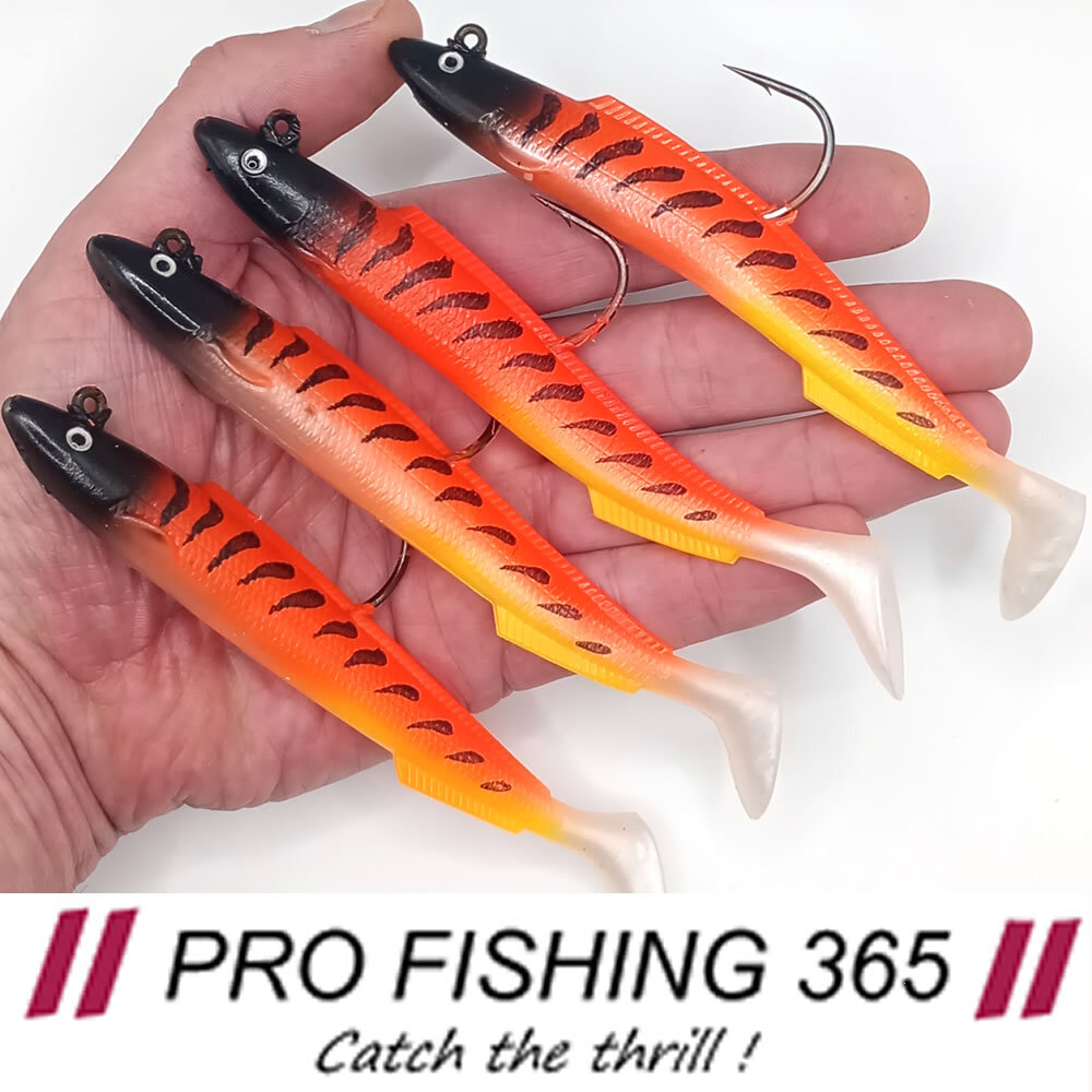 4 x Sandeel Savage sea Fishing Lures Jighead Soft Bass Cod Pollock Bait ...