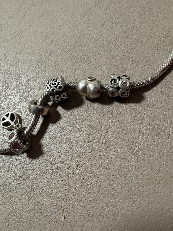 Pandora .925 Sterling Silver Bracelet with all Pandora Charms 8" Chain ...