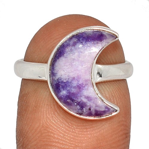 Moon - Natural Purple Lepidolite Worry Stone 925 Silver Ring Jewelry s ...