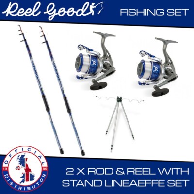 Fishing Caster Rods x 2 Reels x2 + Stand Lineaeffe Set Rods Reels stand ...