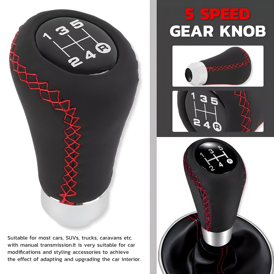 Car Gear Shifter Knob 5 Speed Manual Stick Shift Handle Leather For ...