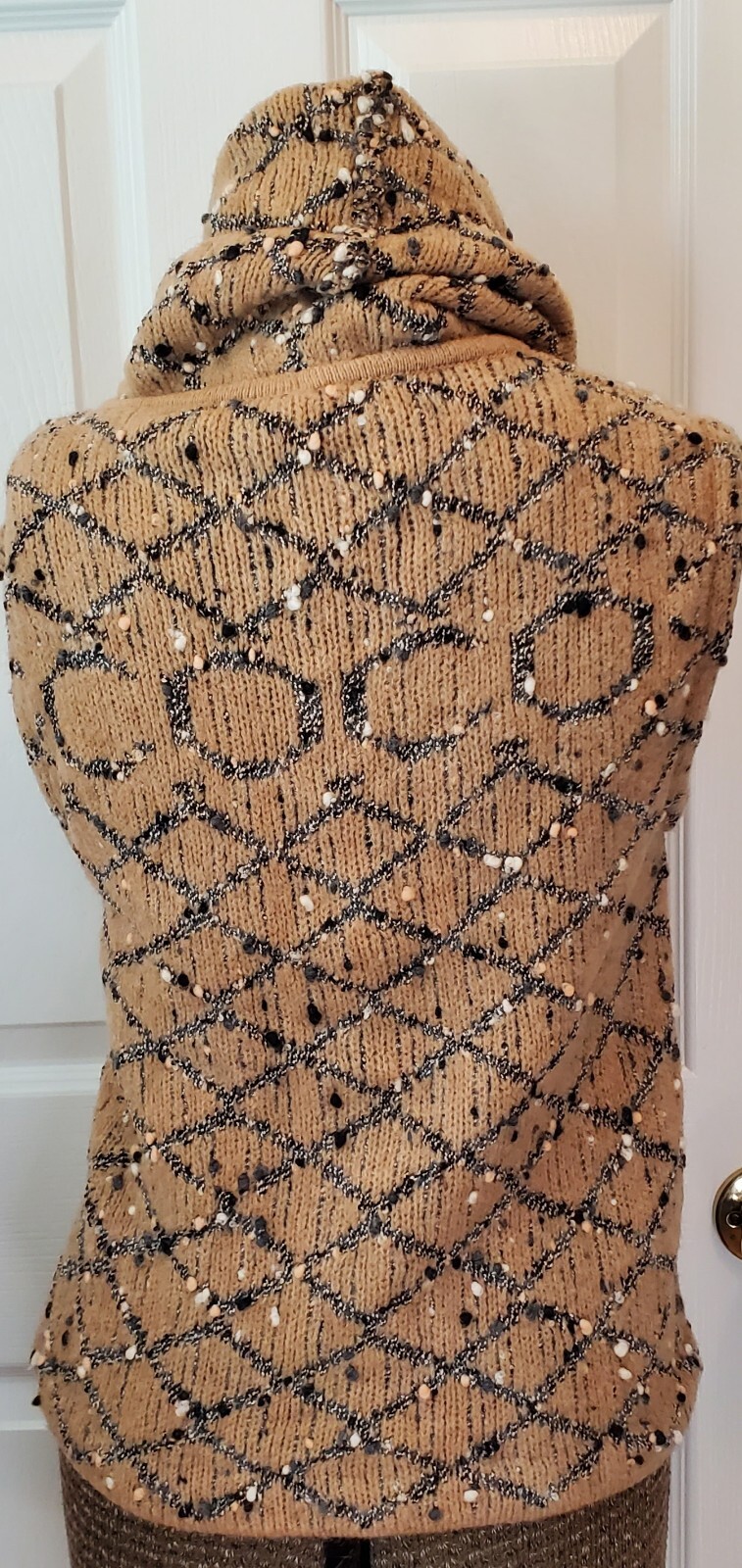 AUTH "COCO" CHANEL TAN/MULTI KNIT BOULCE WOOL BLEND COWLNECK CAMELIA ...