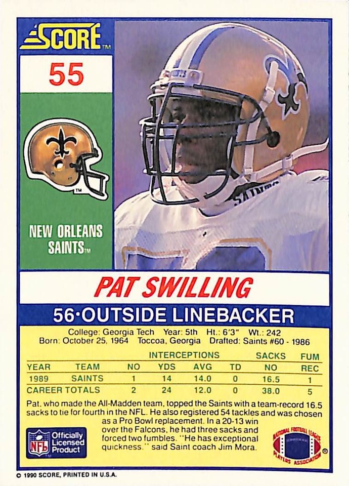 1990 Score Pat Swilling #55 New Orleans Saints | eBay