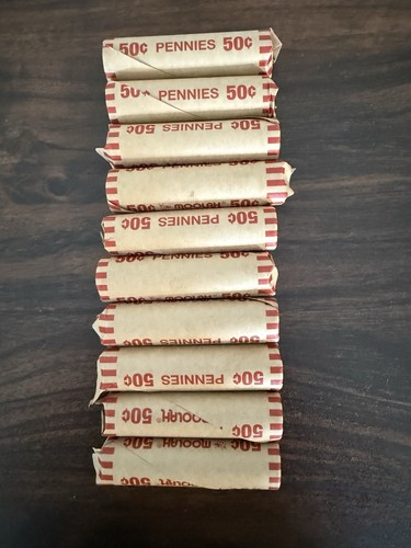 Lot of 10 Rolls pre 1982 Pennies in Paper Wrappers random dates all ...