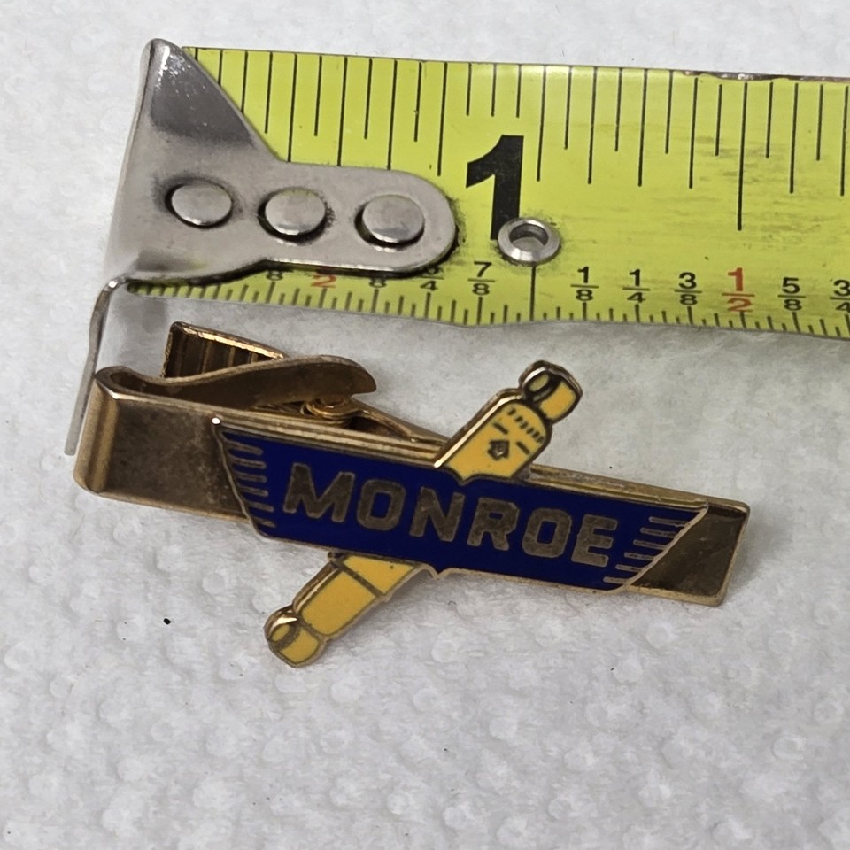 Vintage Monroe Shocks Tie Clip Blue Yellow Enamel Gold Tone | eBay