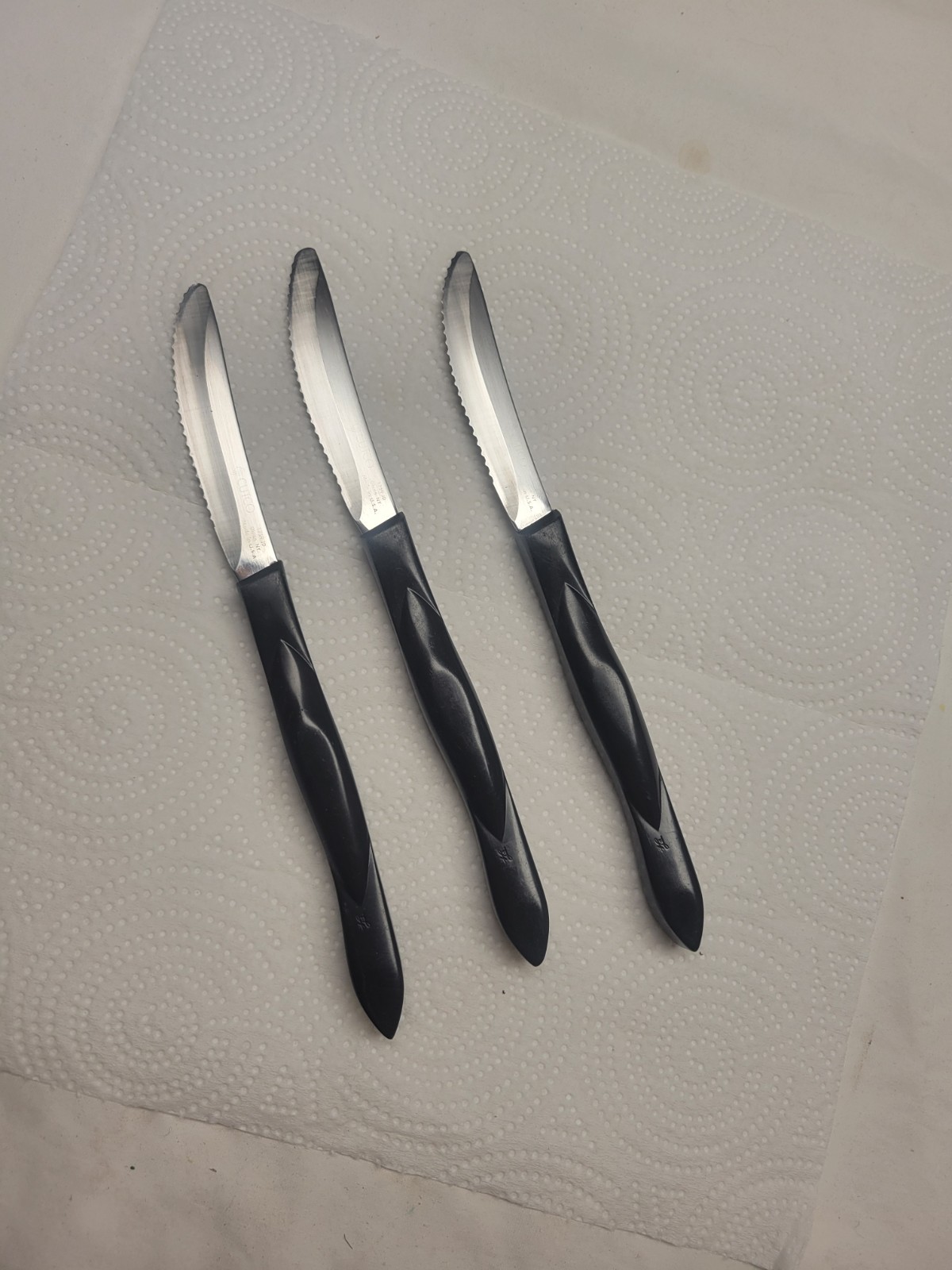 3 Cutco 1759 Serrated TABLE-STEAK KNIVES Brown Handle USA | eBay