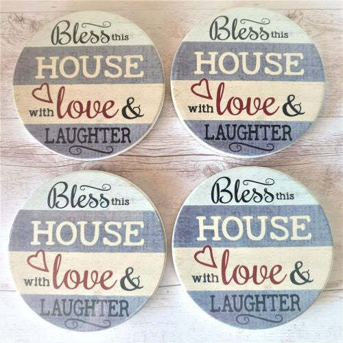 Home Coasters | Bless This House With Love & Laughter Table Family Coaster Gift | eBay