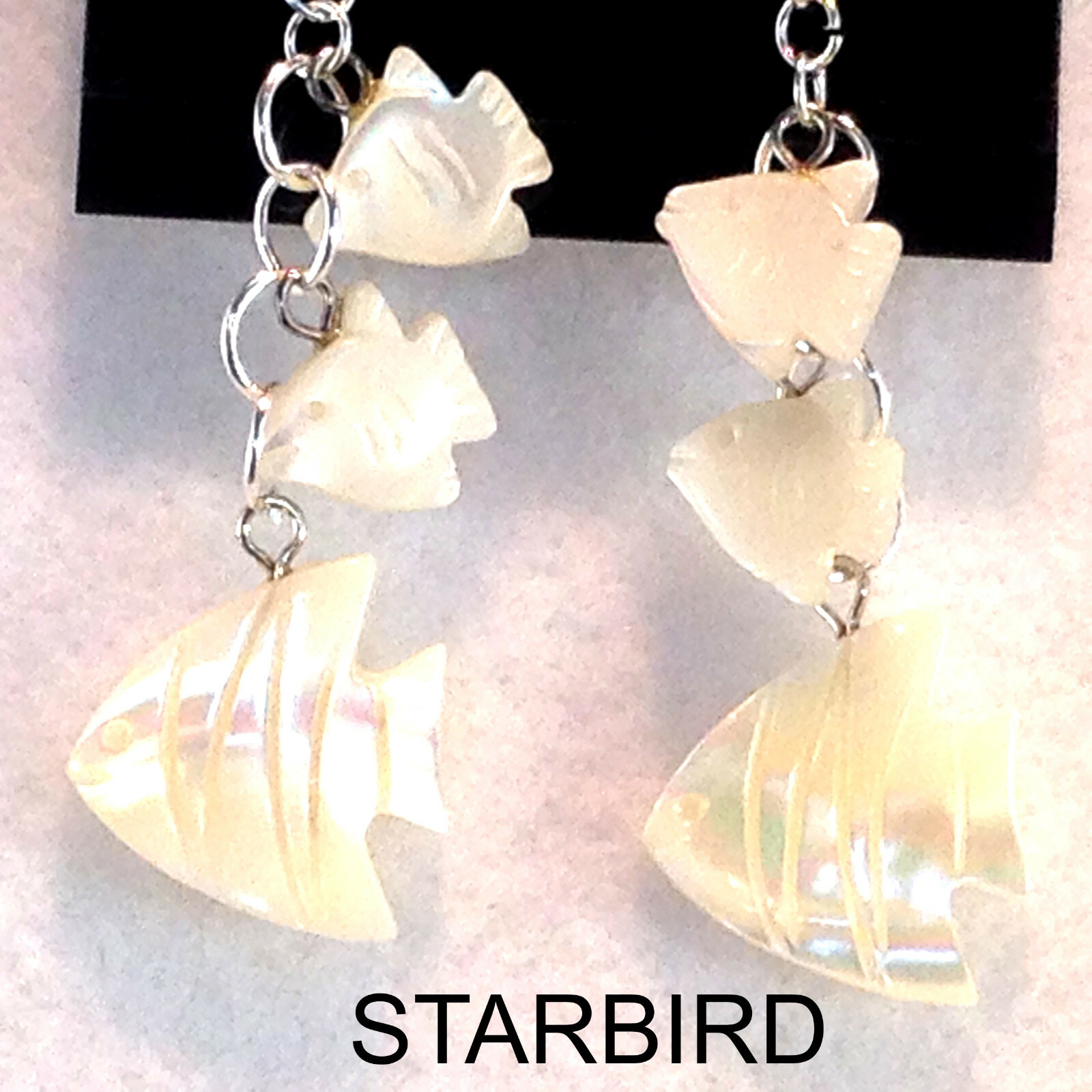 WHITE MOTHER OF PEARL PEARLESCENT FISH DANGLE EARRINGS 80's VIN | eBay
