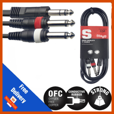 1m 6.35mm 1/4" TRS Jack Stereo to Twin 2 x 1/4" Jacks Mono Cable Audio ...