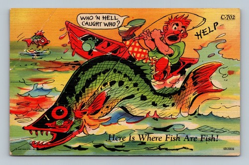 Here Is Where Fish Are Fish! Linen Postcard | eBay