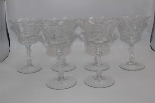 SET OF 6 VINTAGE CAMBRIDGE GLASS 3500 ROSE POINT 6-1/2" SHERBET ...