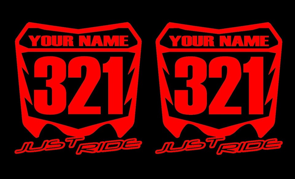 MOTOCROSS NUMBER PLATE DECAL STICKER CUSTOM NAME # MX HONDA CR CRF KX ...